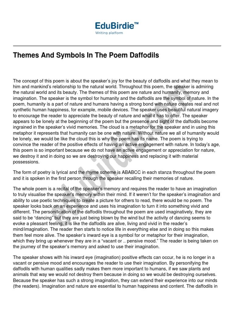 Themes and Symbols in the Poem Daffodils | PDF | Poetry | Imagination