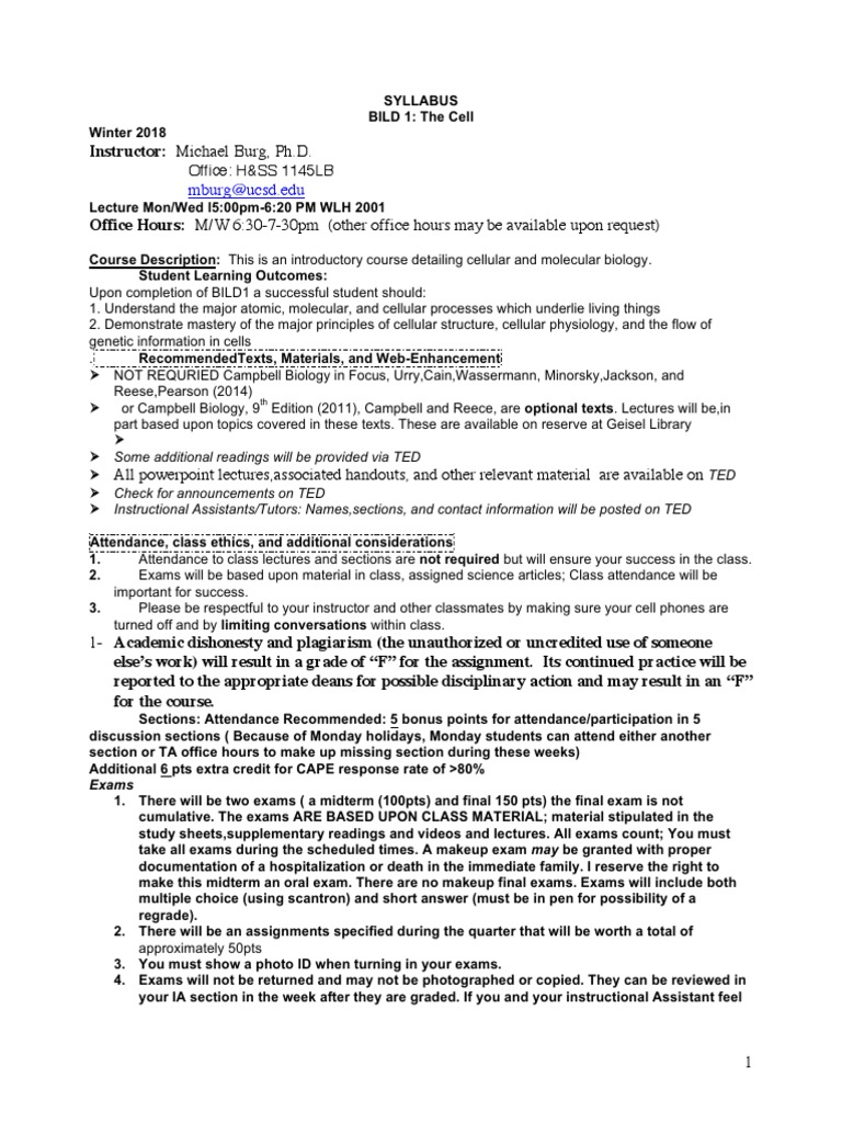 BILD 1 Syllabus | PDF