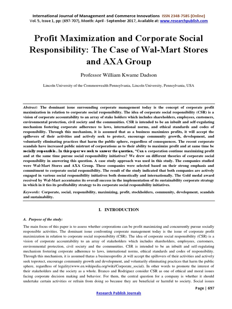 Profit Maximization and Corporate Social-4827 | PDF | Corporate Social Responsibility | Walmart