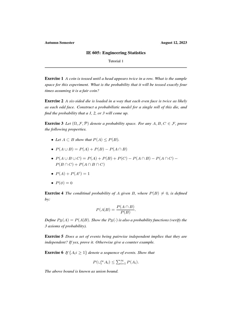 Tut 1 | PDF | Probability | Probability Theory