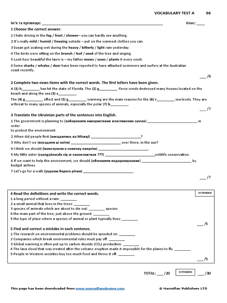 Vocabulary Test 6A | PDF