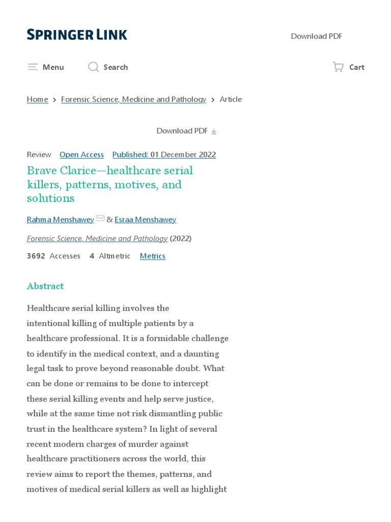 Healthcare Serial Killers, Patterns, Motives, and Solutions - SpringerLink | PDF | Serial Killer ...