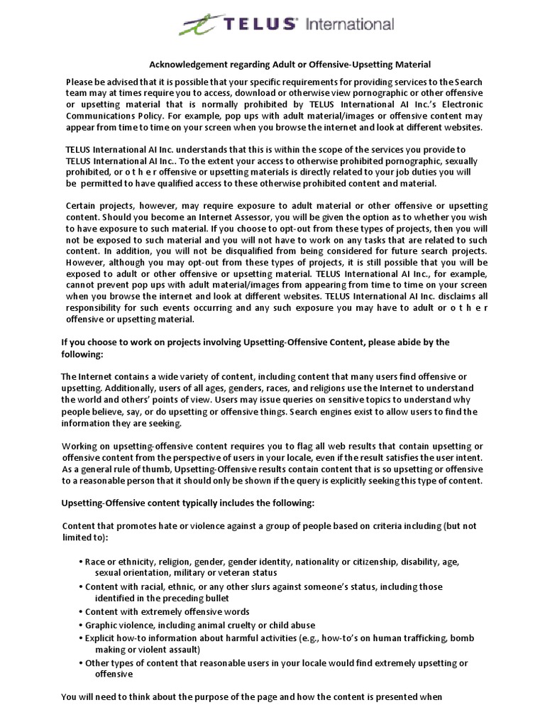 Acknowledgement Adult or Offensive-Upsetting Material | PDF