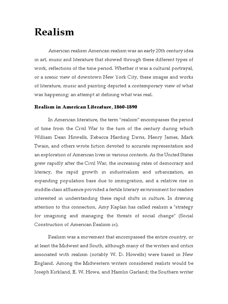 Realism in American Literature | PDF | Realism (Arts) | Literary Realism