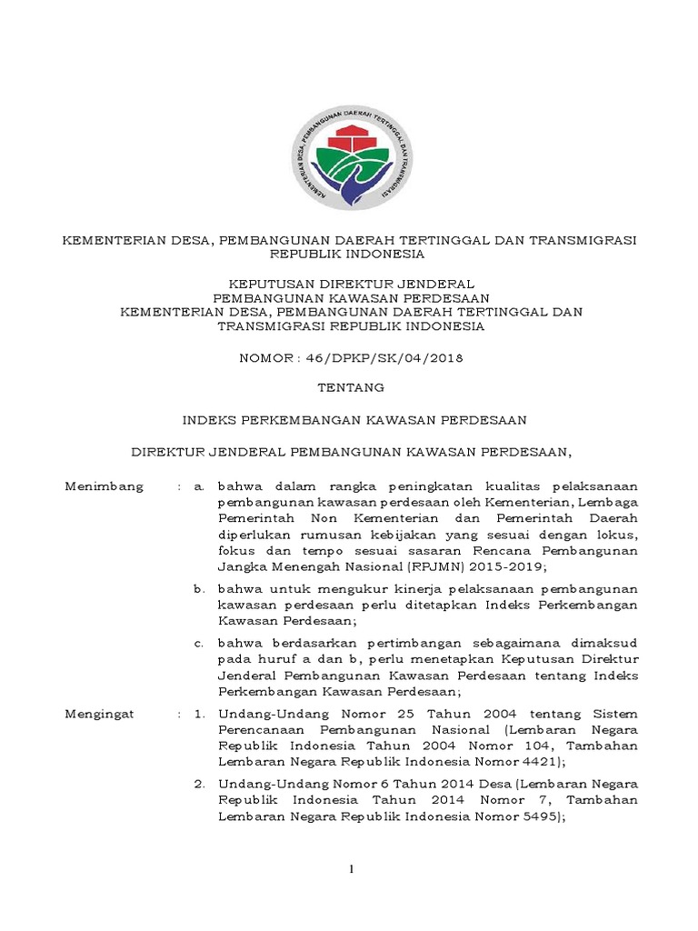 Kepdirjen Indeks Perkembangan KP 2018 | PDF