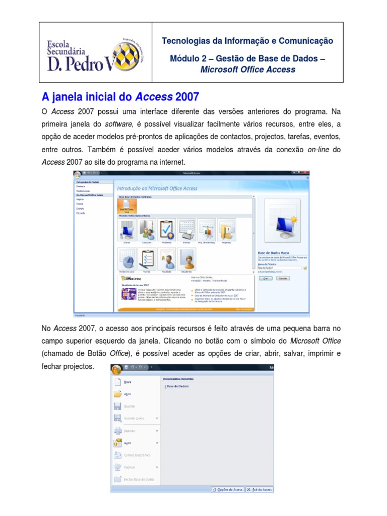 Tutorial Do Access 2007 | PDF | Microsoft Access | Janela (informática)