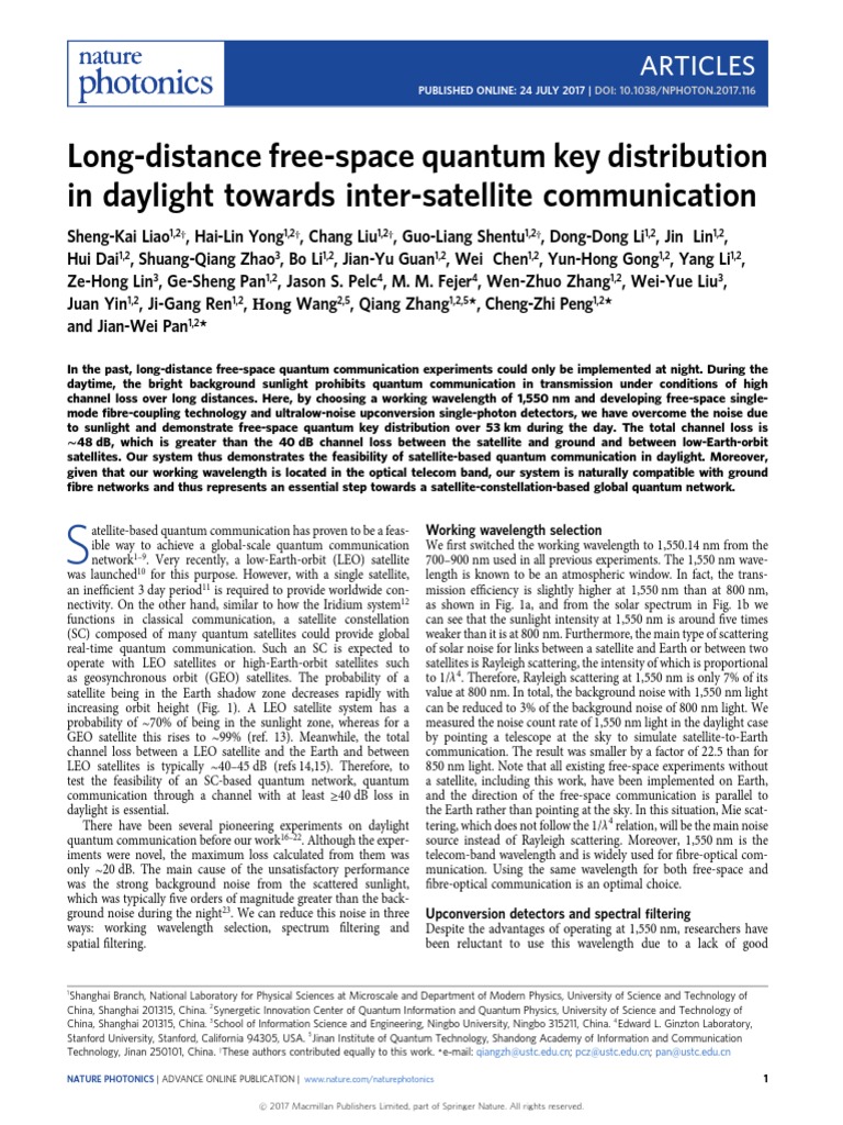 Long Distance Free Space Quantum Key Dis | PDF | Satellite | Optics