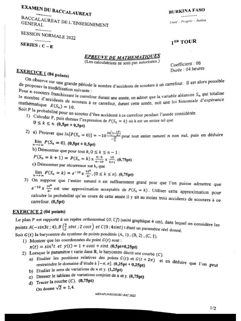 Bac C-E Burkina Faso 2022 | PDF