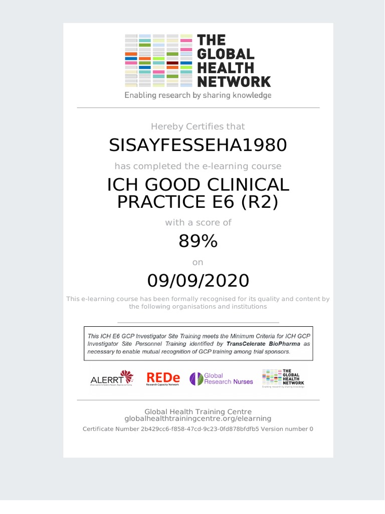 ICH GOOD CLINICAL PRACTICE CERTIFICATE | PDF