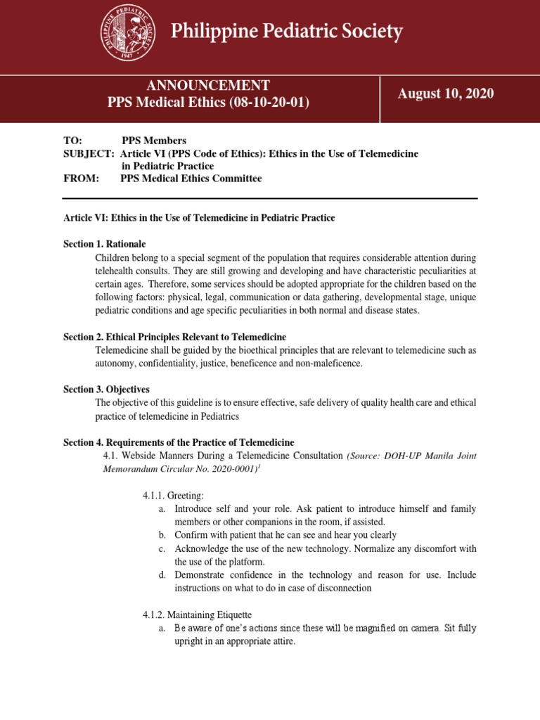 PPS ETHICS Telemedicine in Pediatrics Practice | PDF | Medical Ethics ...