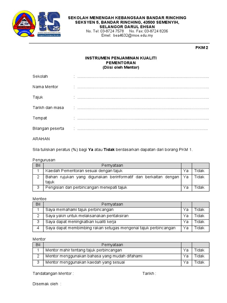 Borang Pementoran PKS 2 | PDF