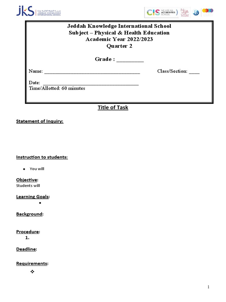 MYP Task Sheet Template | PDF