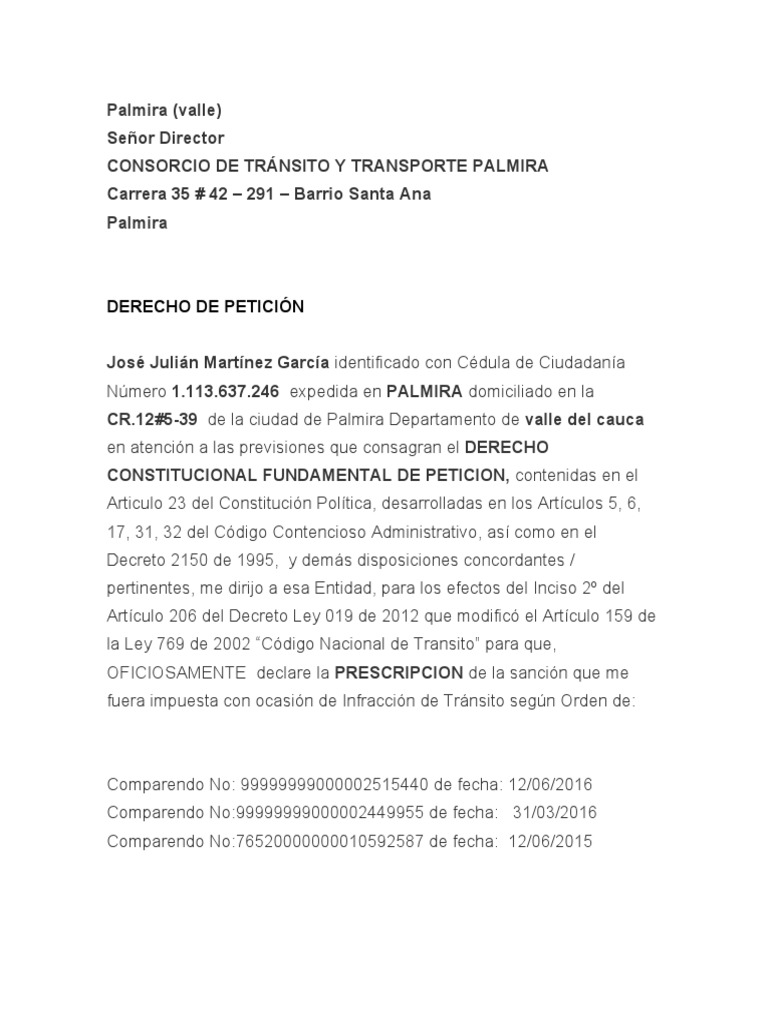 Modelo Prescripcion Multas de Transito | PDF