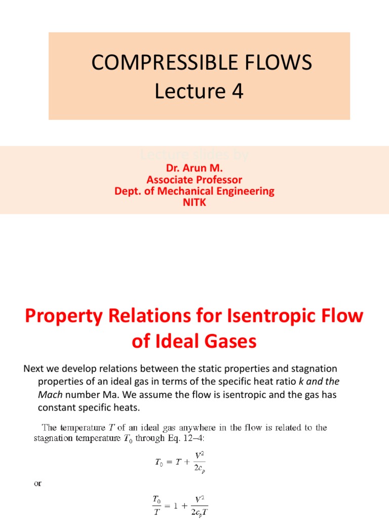 COMPRESSIBLE FLOWS-Lecture 4- Dr. Arun-converted | PDF | Nozzle | Motion (Physics)