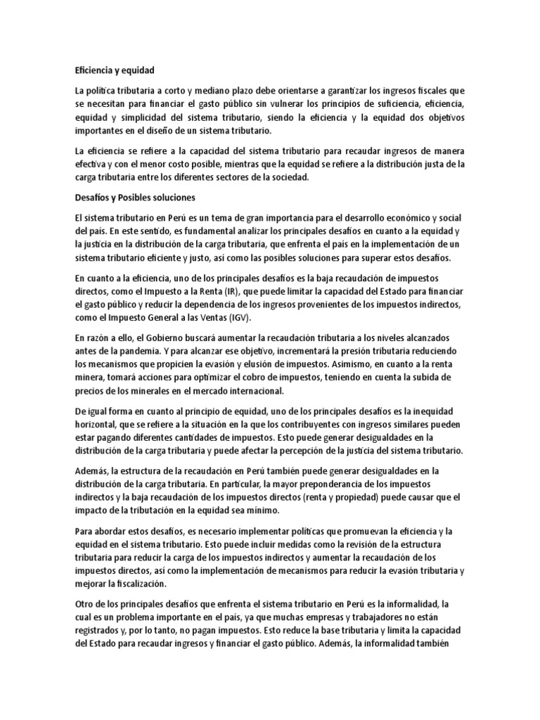 Eficiencia y Equidad Del Sistema Tributario | PDF | Impuestos | La ...