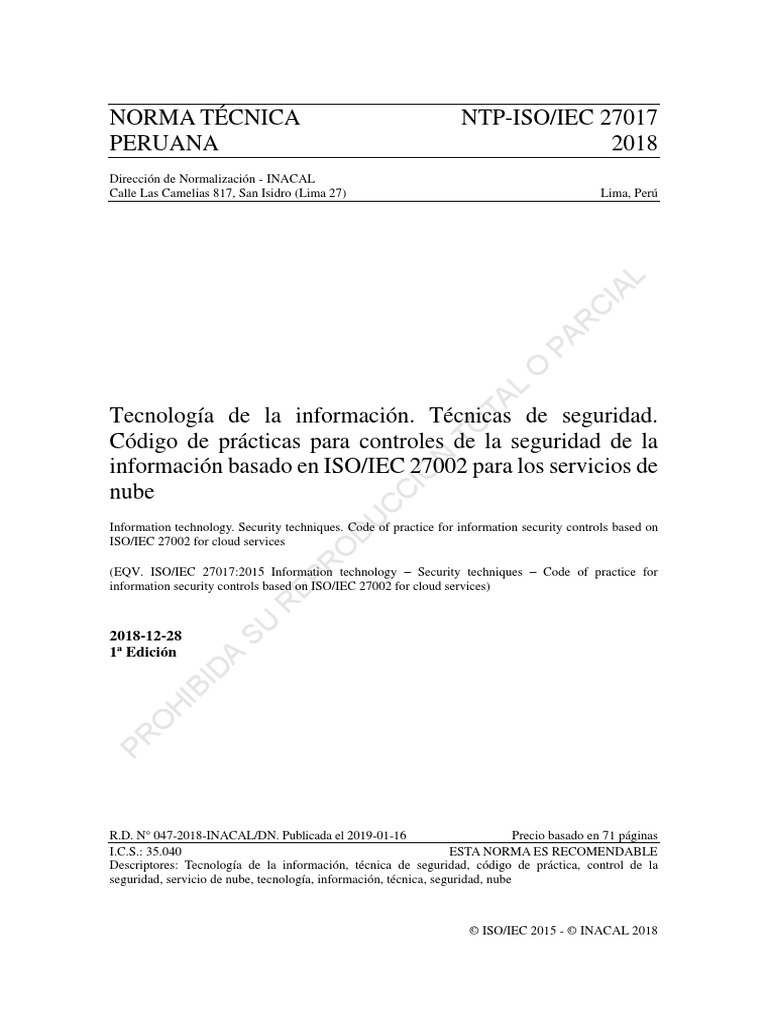 Ntp Iso Iec 27017 Code Of Practice For Information Security Controls