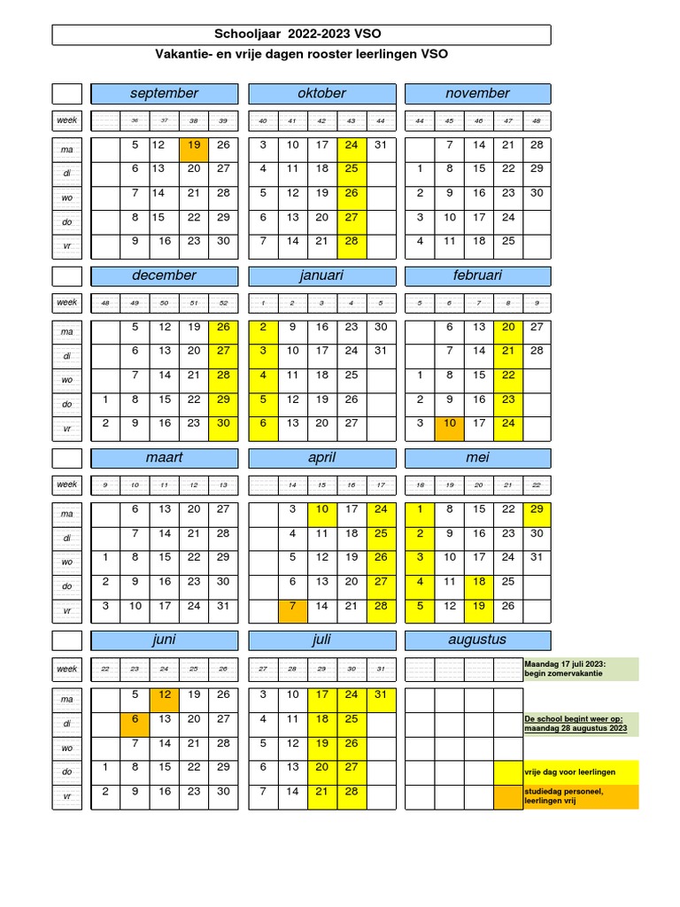22 23 Vakantierooster VSO de Bodde | PDF