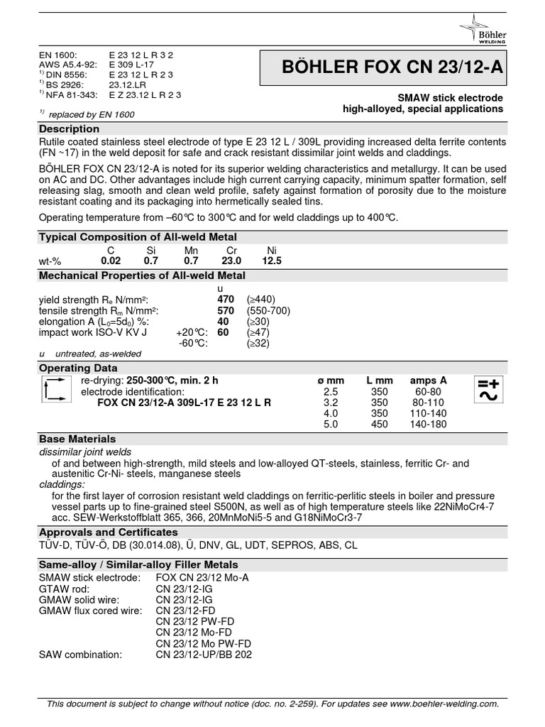 Fox CN 23-12-A | PDF | Construction | Welding