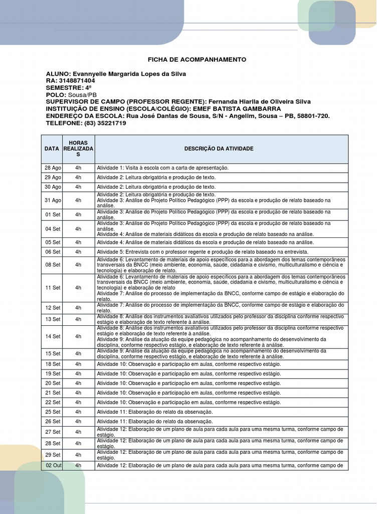 Modelo Ficha de Acompanhamento (3) 1 | PDF | Pedagogia