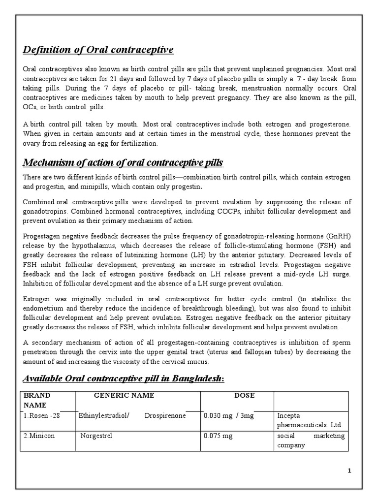 Oral Contraceptive | PDF