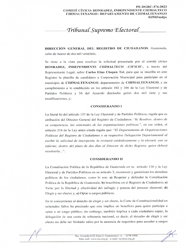Comité Civico Honradez, Independiente Chimalteco - Comite Civico | PDF
