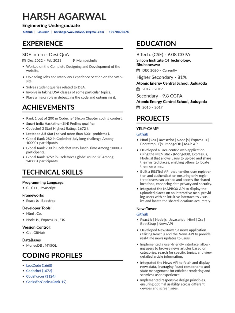 Harsh2 Resume | PDF | Bootstrap (Front End Framework) | Computer Science