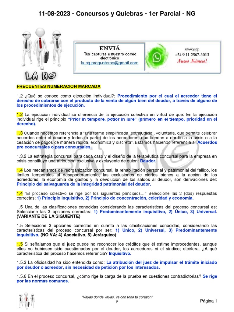 11-08-2023 - Concursos y Quiebras - 1er Parcial - NG | PDF | Bancarrota | Contabilidad