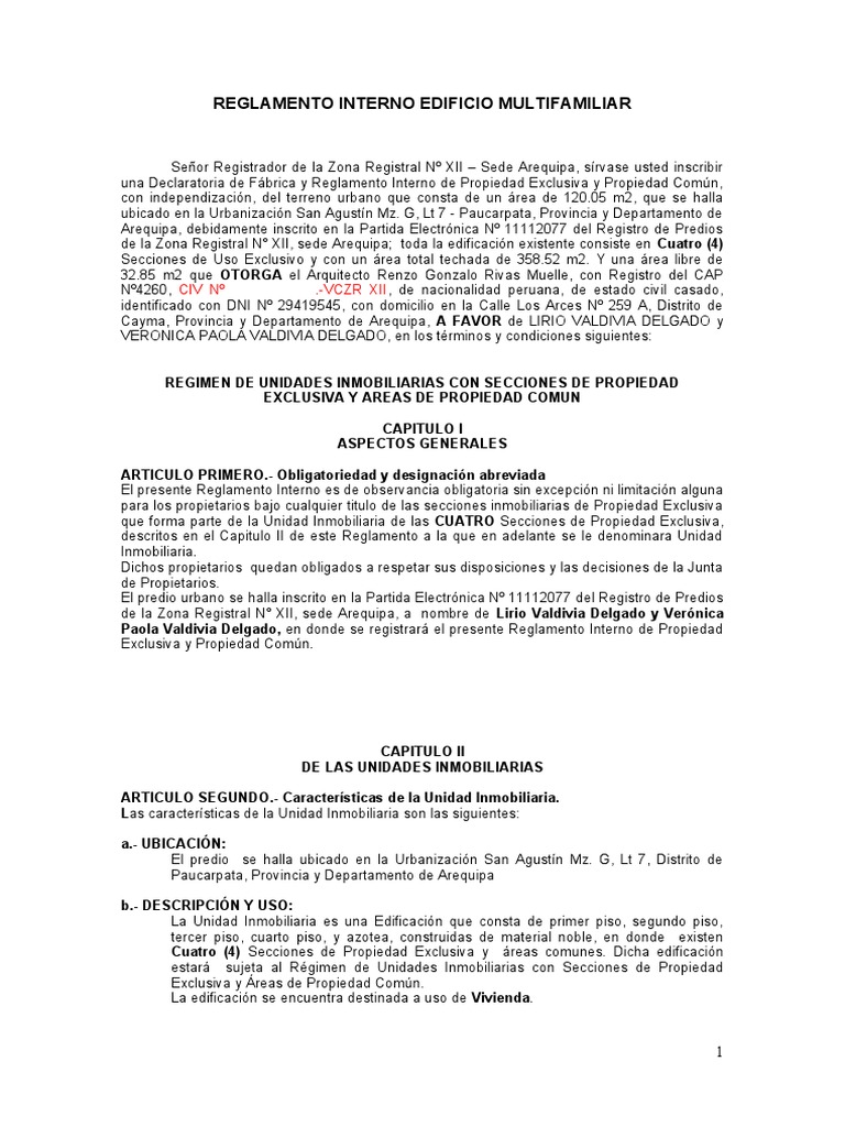 Reglamento Interno - Final | PDF | Propiedad | Regulación