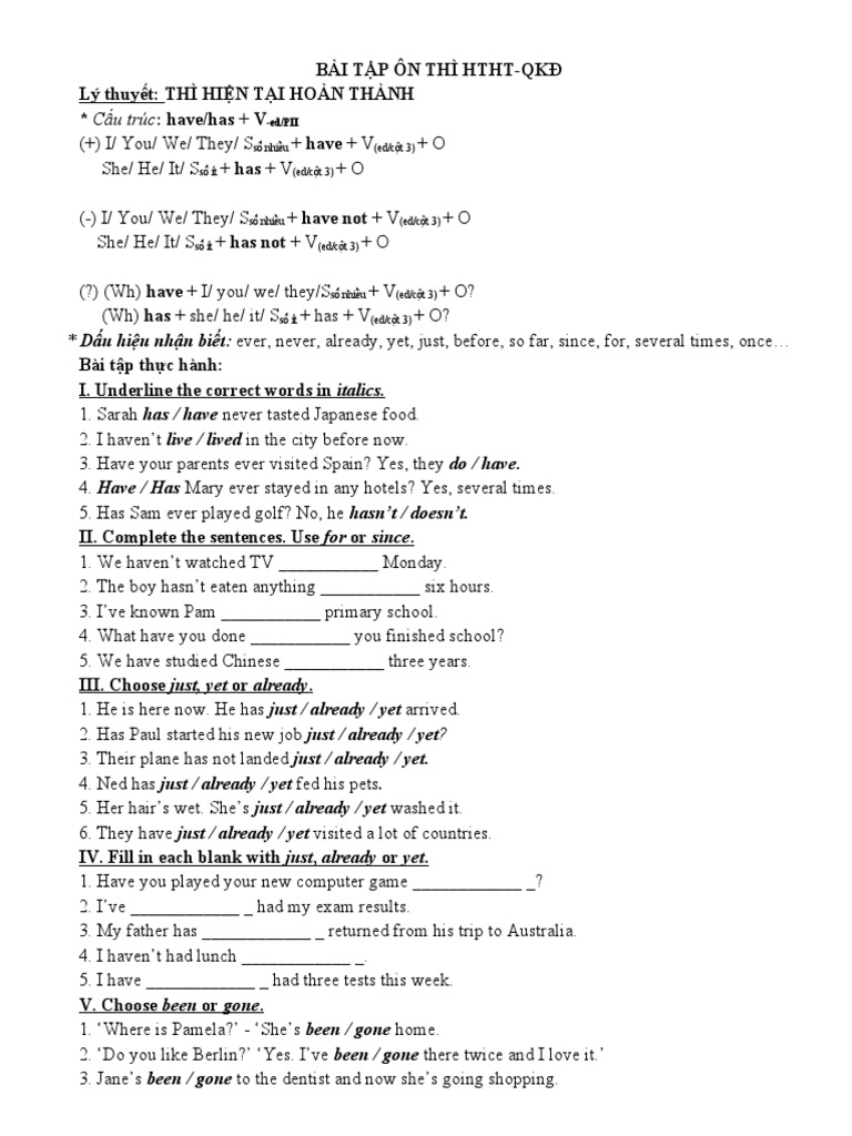 QKĐ và HTHT BẢN ĐẦY ĐỦ | PDF | Linguistics