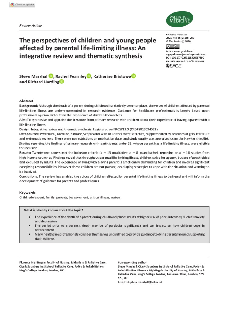 Marshall Et Al 2020 The Perspectives of Children and Young People ...