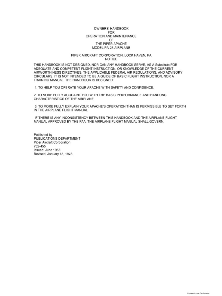 Handbook PA23 Apache | PDF