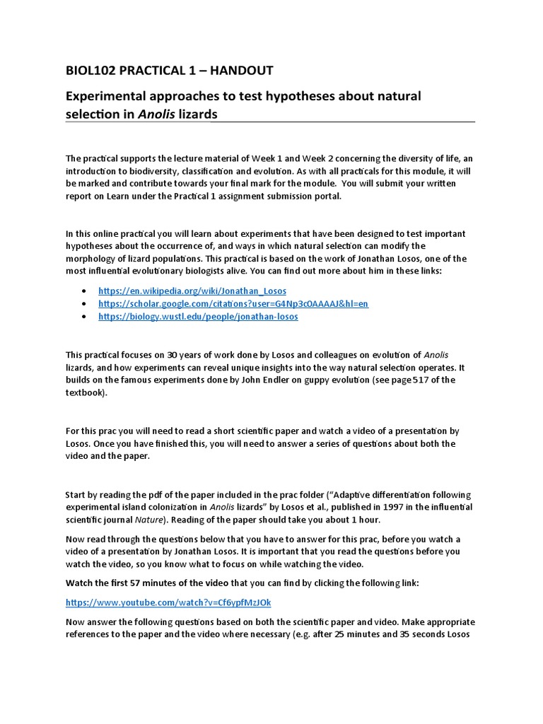 Practical 1 Experimental Approaches Testing Natural Selection | PDF ...
