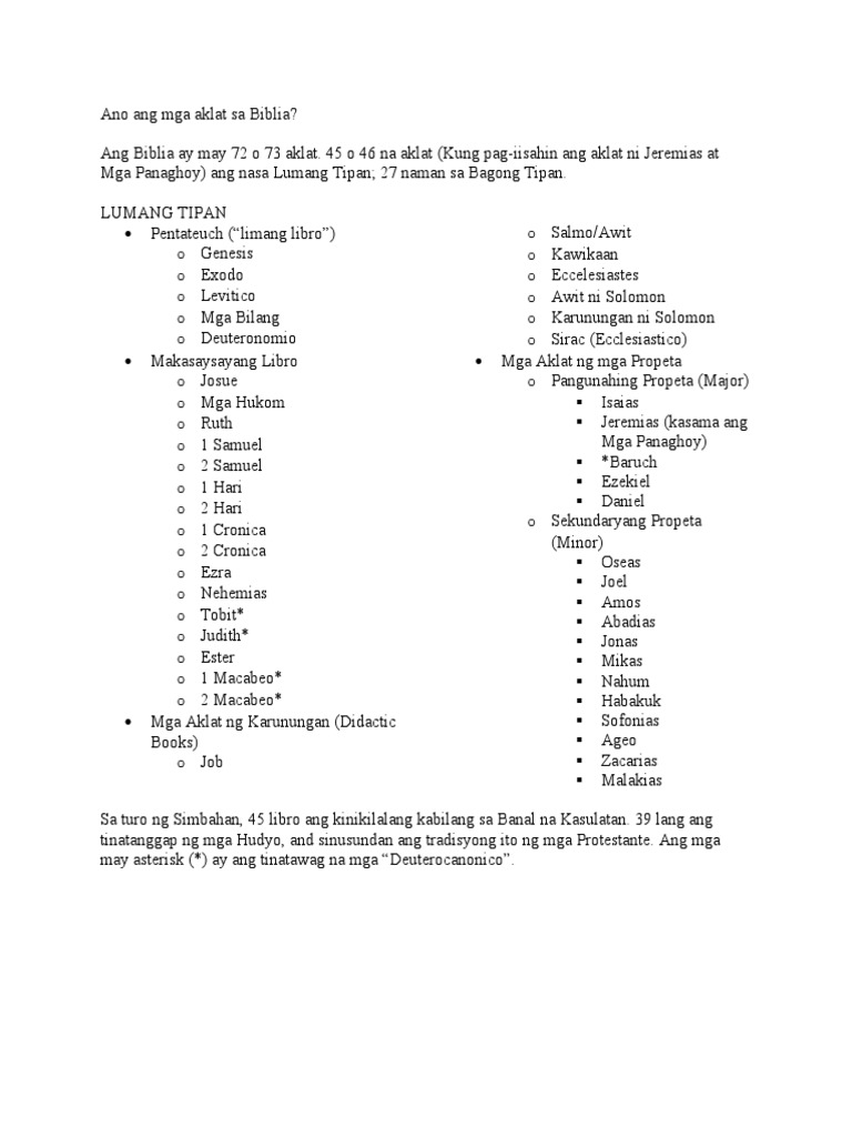Mga Aklat Ng Biblia | PDF