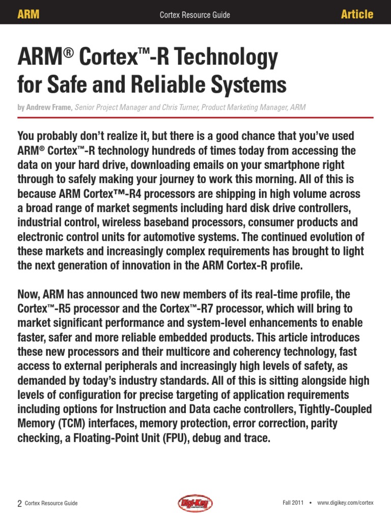 Arm Cortex R Technology For Safe And Relaible Systems Pdf Central