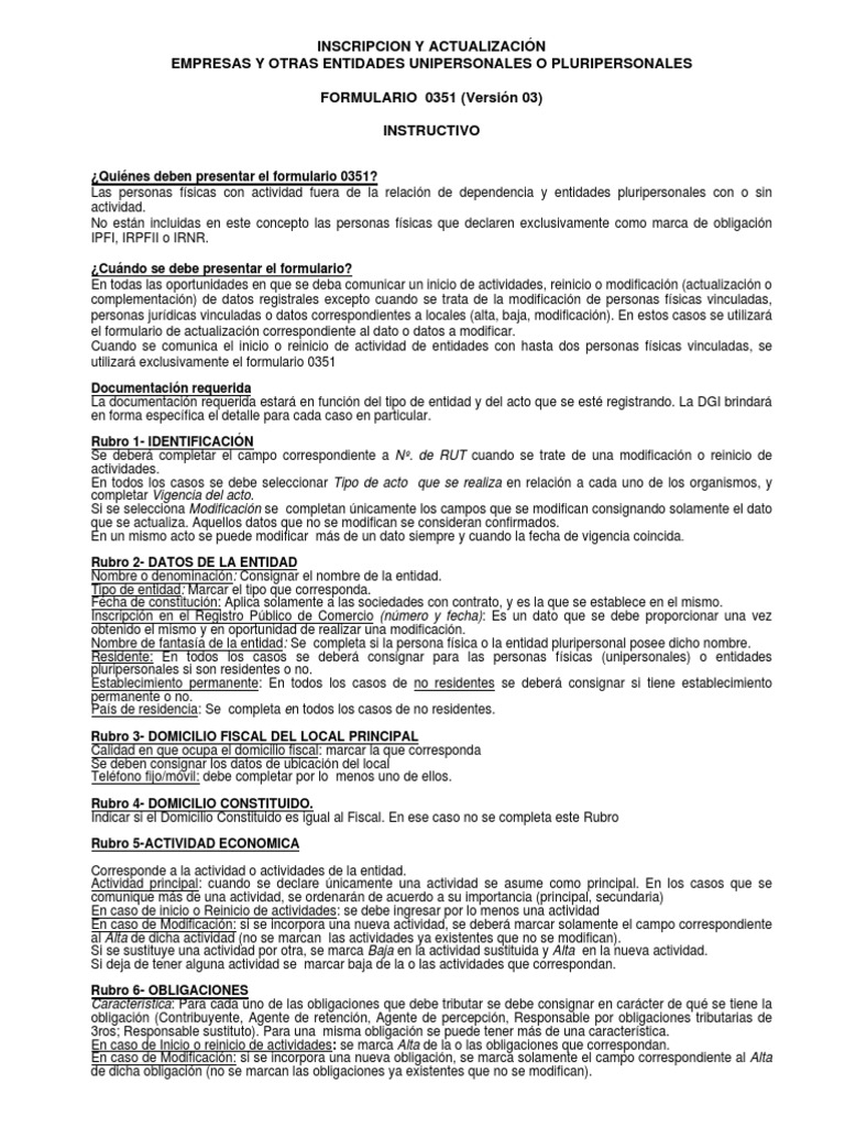 Instructivo Form 351 Inscripcion y Actualizacion | PDF