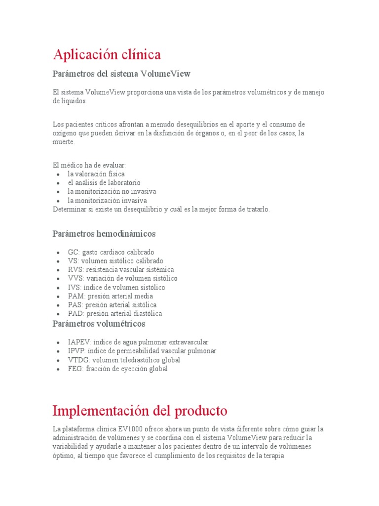 Parámetros del sistema VolumeView en UCI | PDF | Presión sanguínea ...