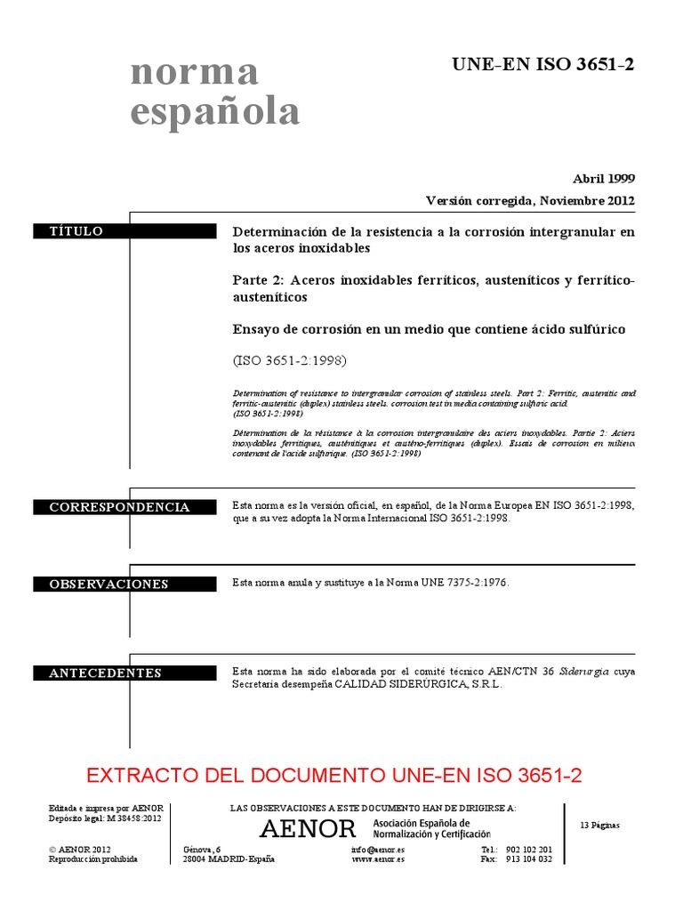 Ensayo de corrosión ISO 3651-2 | PDF | Corrosión | Acero inoxidable