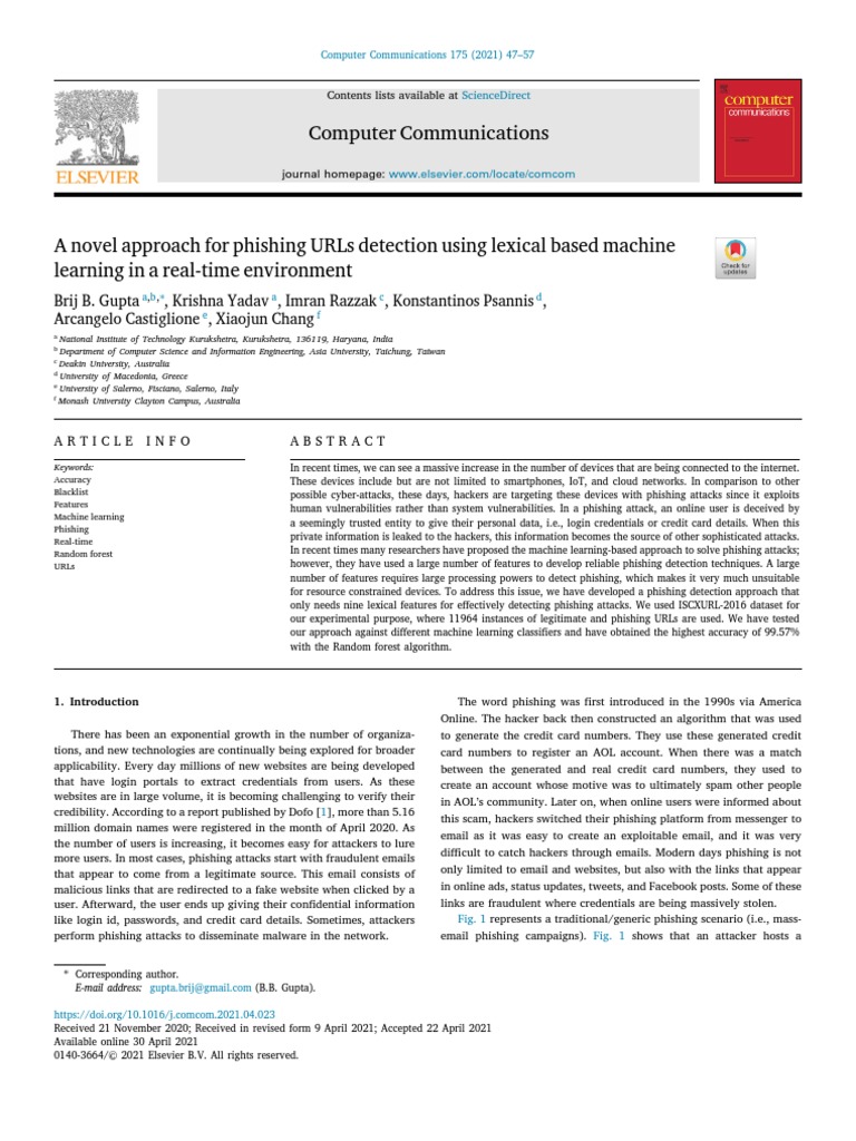 A Novel Approach For Phishing Urls Detection Using Lexical Based Machine Learning In A Real Time