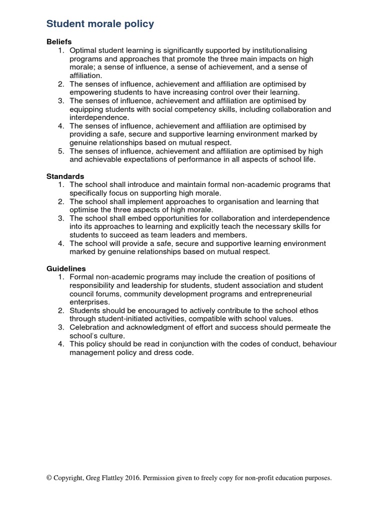 Student Morale Policy | PDF