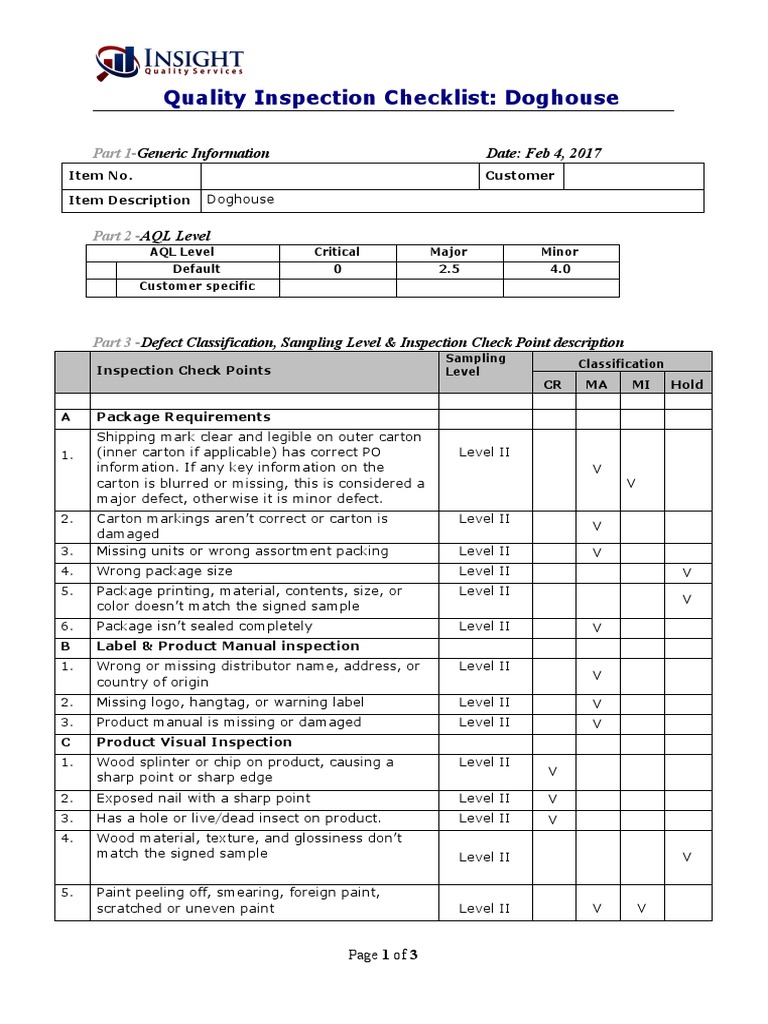 Doghouse Quality Inspection Guide | PDF