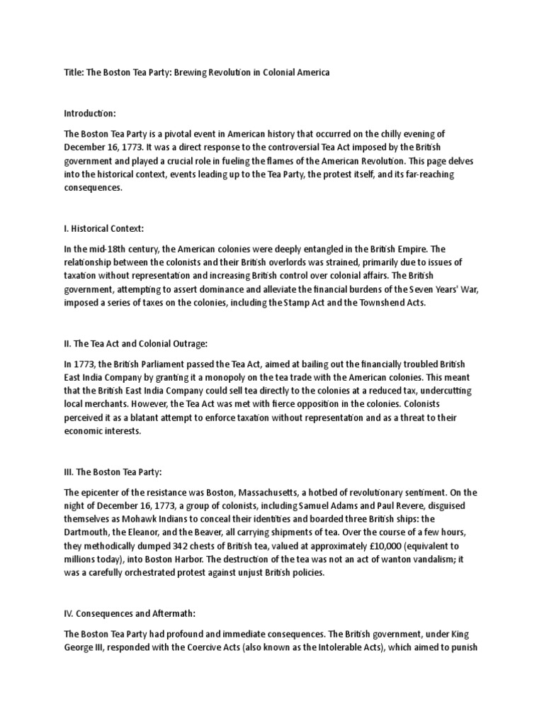 The Boston Tea Party Brewing Revolution in Colonial America | PDF ...