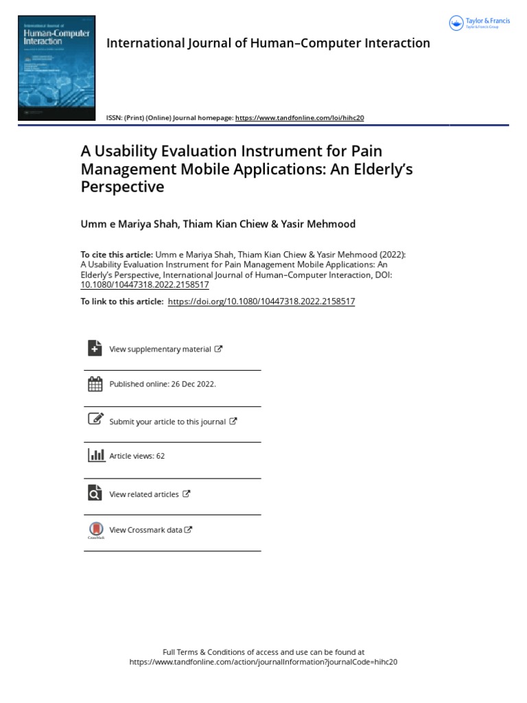 A Usability Evaluation Instrument For Pain Management Mobile Applications An Elderly S ...