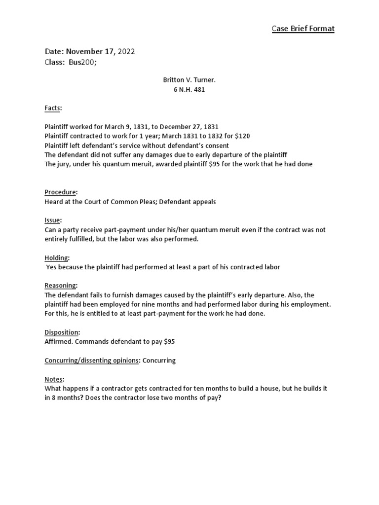 Case Brief Britton V Turner | PDF | Justice | Crime & Violence