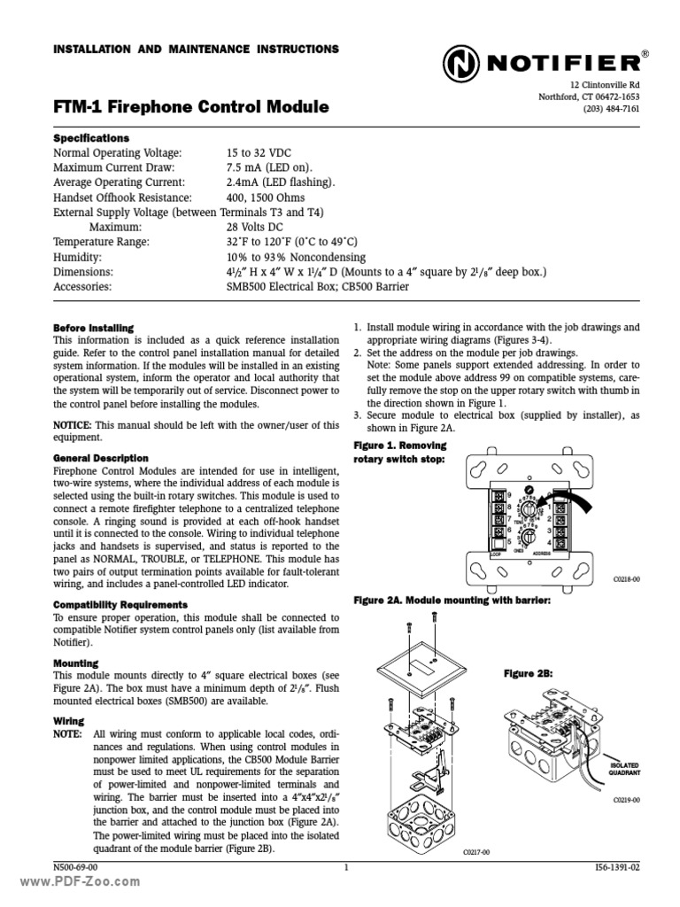 Notifier FTM 1 Firephone Control Module | Download Free PDF | Relay ...