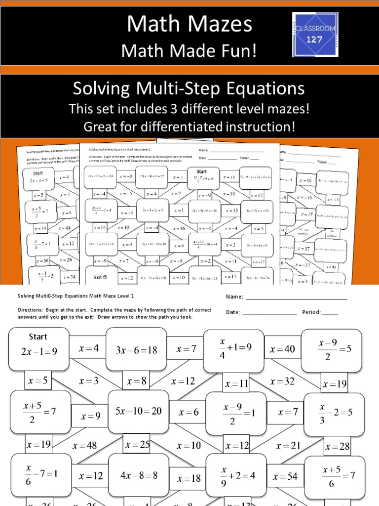 Solving Multi Step Equations Math Maze | PDF