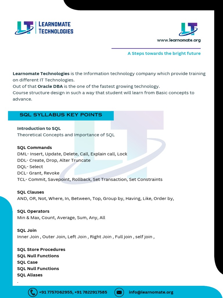 Oracle Dba Syllabus Download Free Pdf Sql Databases