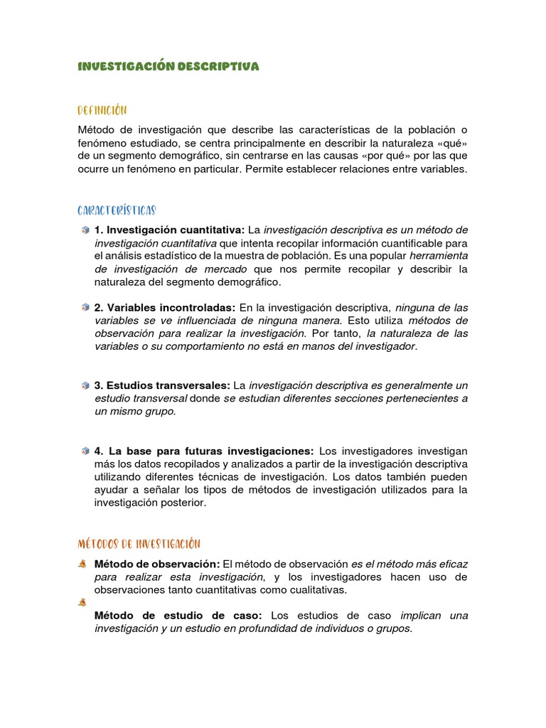 Guía de Estudio Investigación Descriptiva | PDF | Metodología de encuesta | Caso de estudio