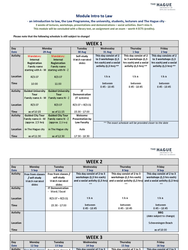 Provisional Intro To Law Schedule - V4 | PDF