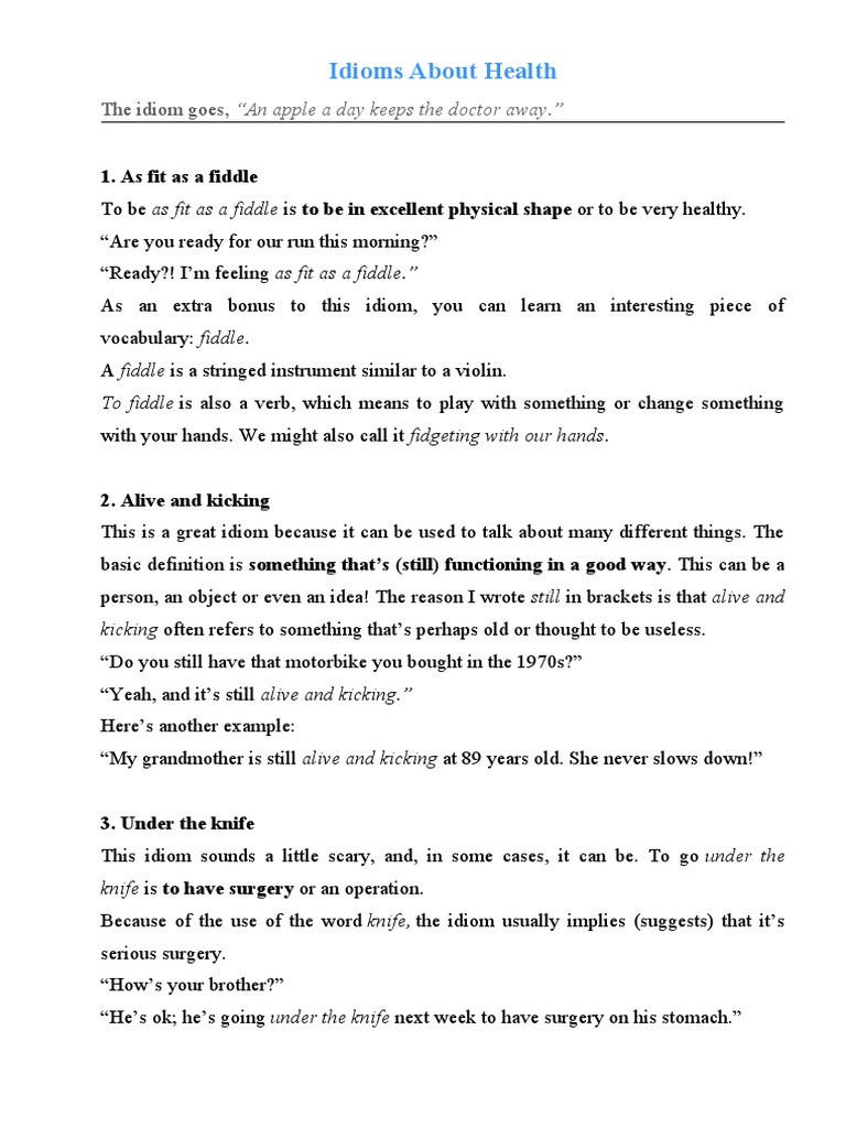 Health Idioms | PDF | Violin | Nausea Health Idioms | PDF | Violin | Nausea