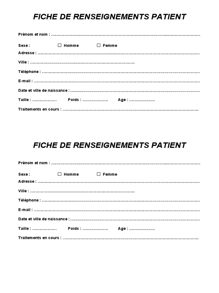 Fiche Renseignement Patient Word | PDF